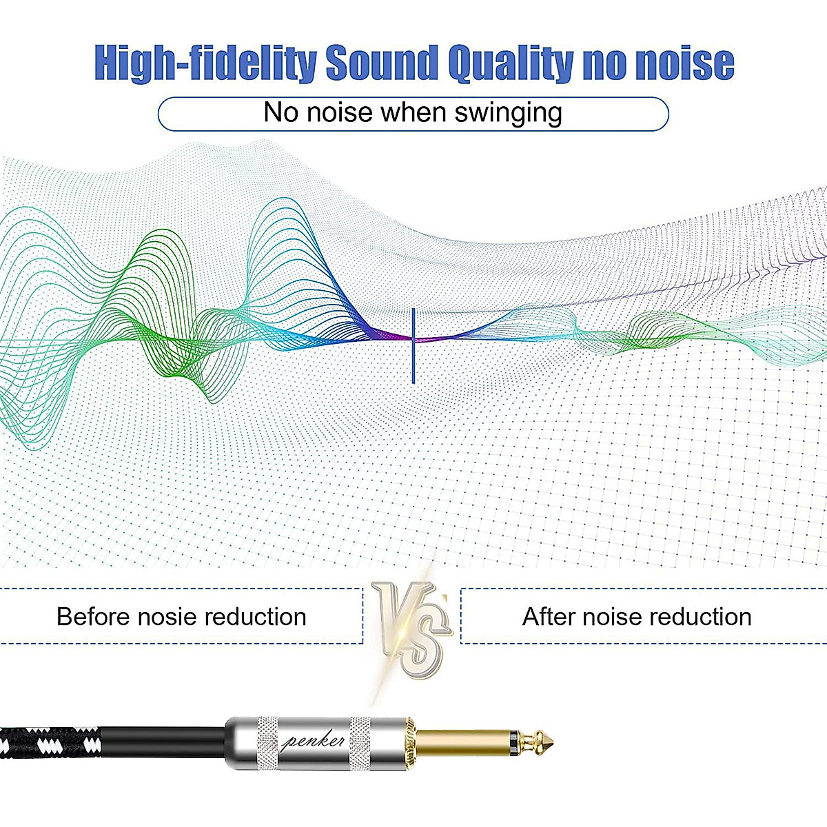 Penker Guitar Instrument Cable 10 Foot,1/4 Inch Right Angle to1/4 Inch Straight Gold Plated Guitar Cord,Good for Instrument Electric Guitar/Bass/Keyboard with Black White