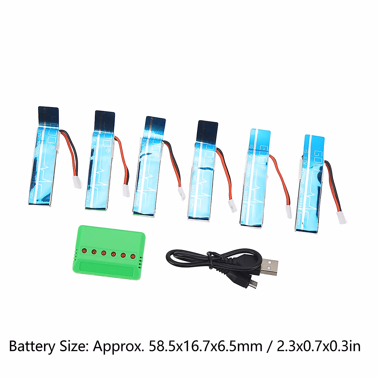 NestNiche 3.7V 520mAh Li-ion Battery, 6 PCS Lightweight High Discharge Rate RC Batteries with Charger Cable for RC Airplane Helicopter Models, Blue