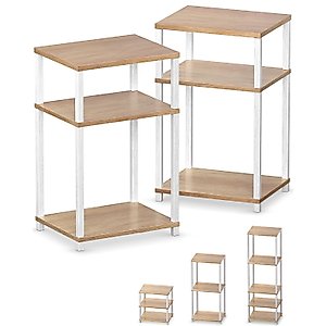 WOODYNLUX Nightstands Set of 2, 3-Tier Side Table, End Table with Shelves, Tall Bedside Tables, 5-Tier Shelf Bookcase, Nightstand Accent Table for Living Room, Bedroom, Beech.