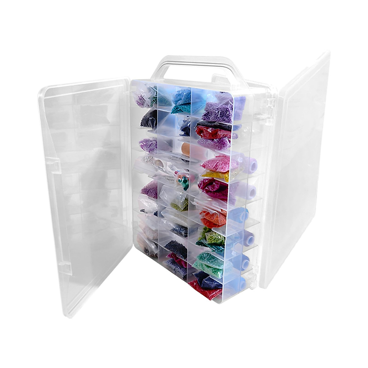 Kokorosa Double Sided Thread Box Storage,46 Grids Sewing Organizer,Portable Plastic Organizer for Crafts Embroidery Sewing Small Toy Embroidery Floss