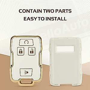 HelloAuto Key Fob Cover for Chevy Chevrolet Silverado Colorado 2014-2020, Soft TPU Key Cover Case for GMC Canyon Sierra 1500 2500 3500 HD Protection Shell Accessories (White) FCC ID: M3N-32337100