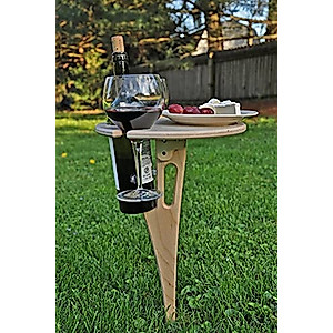 Outdoor Wine Table-Outdoor Wooden Folding Wine Table-Wine Glass Rack Bottle and Glass Holder Round Desktop Foldable Bamboo Snack Table for Outdoors,Garden,Party,Travel, Beach