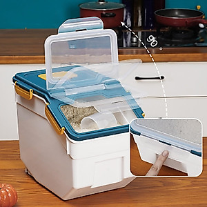 Rice Storage Container 50 lbs, 2 Pack Airtight Flour Storage Containers Bin with Measuring Cup & Scoop, BPA Free Plastic Rice Dispenser for Flour, Rice, Grain Holder Nuts and Dog Food - Dark Blue