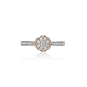 Jewelili Enchanted Disney Fine Jewelry 14K White Gold and Rose Gold 1/3 Cttw Diamond Belle Rose Composite Bridal Ring Size 7