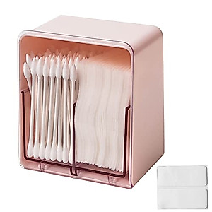 Qtip Holder Canisters Bathroom Cosmetic Makeup Pads Cotton Swabs Storage Organizer Container with 2 Grids, Bathroom Dresser Counter-top Office Desktop Storage Dispenser, Pink