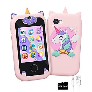 Joozfee Kids Smart Phone for Girls Unicorns Gifts for Girls Toys 8-10 Years Old Phone Touchscreen Learning Toy Christmas Birthday Gifts for 3 4 5 6 7 8 9 Year Old Girls with 8G SD Card (Unicorns)