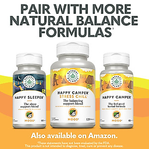 Natural Balance Happy Camper - Feel-Good Mood Support Supplement - Gotu Kola, Passion Flower, and Kava Kava Capsules - 60-Day Guarantee (30 Servings, 60 VegCaps)