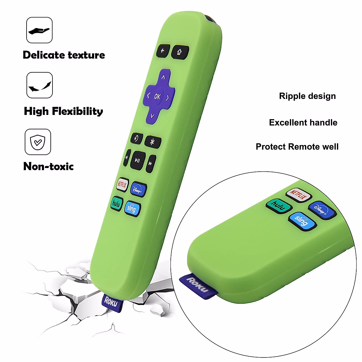 [2 Pack] Pinowu Remote Cover (Glowing in The Dark) Compatible with Roku Simple Remote, Anti Slip Silicone Cover Suitable for Roku Express and Roku Premiere Player Remote (Blue and Green)