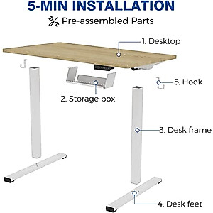 FLEXISPOT Standing Desk Quick Assembly Electric Stand Up Desk with 40 x 24 Inches Whole-Piece Desktop Ergonomic Memory Controller Height Adjustable Desk(White Frame + 40" Grey Wood Grain Desktop)