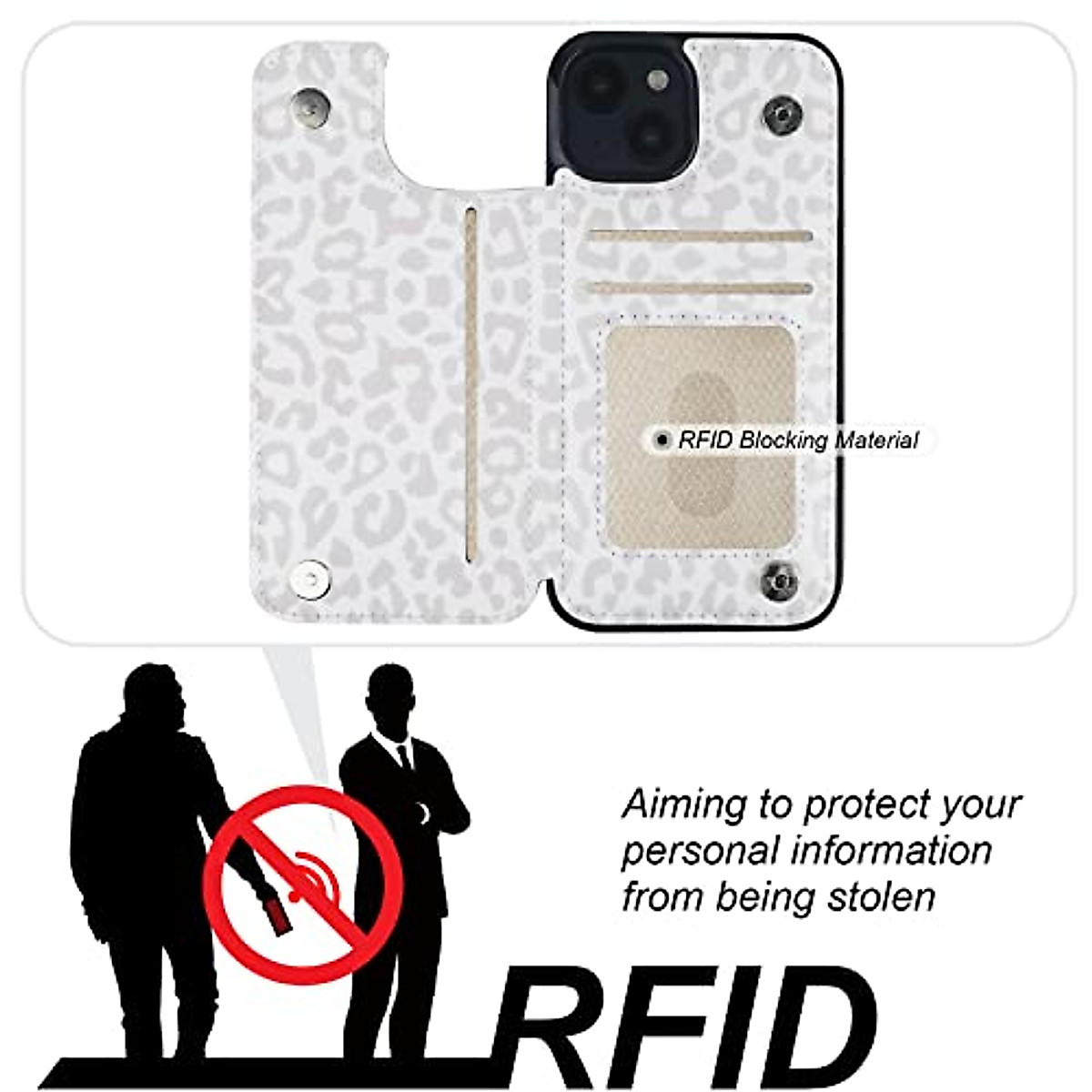 HAOPINSH for iPhone 13 Mini Case Wallet with Card Holder, White Leopard Cheetah Print Back Flip Folio PU Leather Kickstand Card Slots Case for Women Girls, Double Magnetic Clasp Shockproof Cover 5.4"
