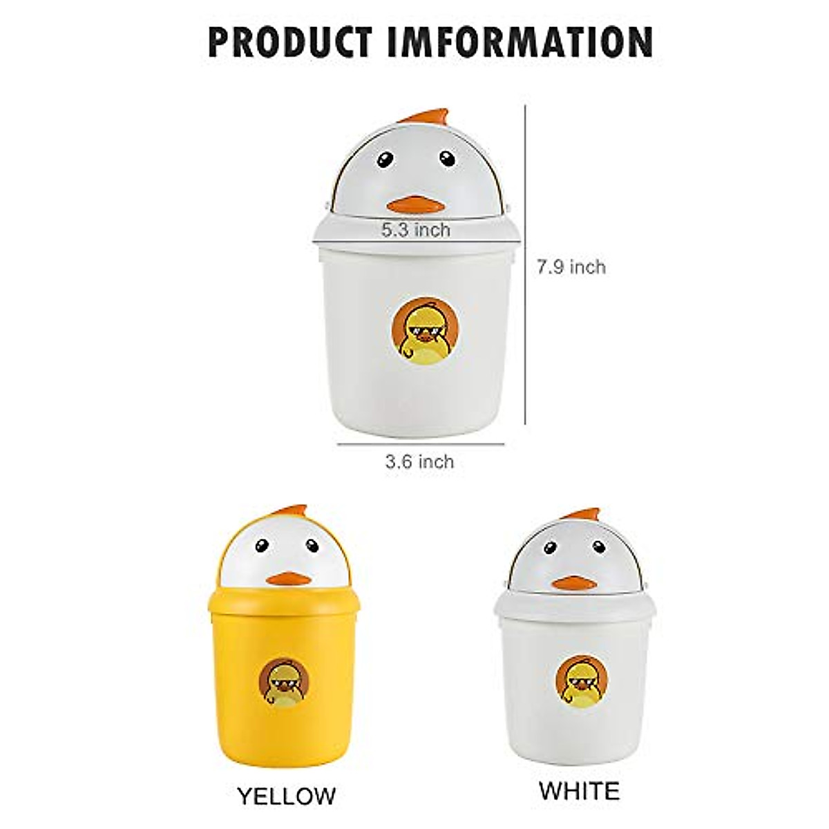 ESD HSDMYSH Countertop Trash Can Desktop Trash Can TabletopTrash Can Mini Garbage cans Cute Trash can for Bedroom Living Room Bathroom Small Wastebasket with Lid(White))