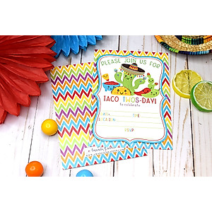 Taco TWOS-DAY Adorable 2nd Birthday Fiesta Party Invitations, 20 5x7 Fill In Cards with Twenty White Envelopes by AmandaCreation