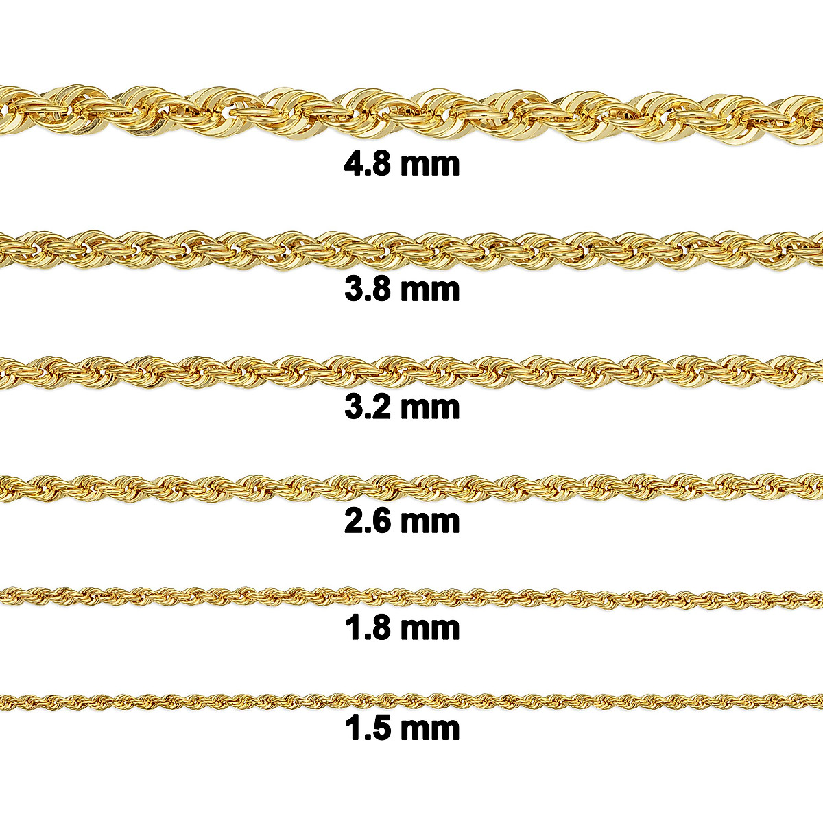 Kooljewelry 10k Yellow Gold Rope Chain Necklace (1.5 mm, 26 inch)