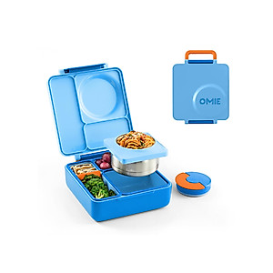 OmieBox Bento Box for Kids - Insulated Lunch Box with Leak Proof Thermos Food Jar - 3 Compartments, Two Temperature Zones (Sky Blue) (Single) (Packaging May Vary)