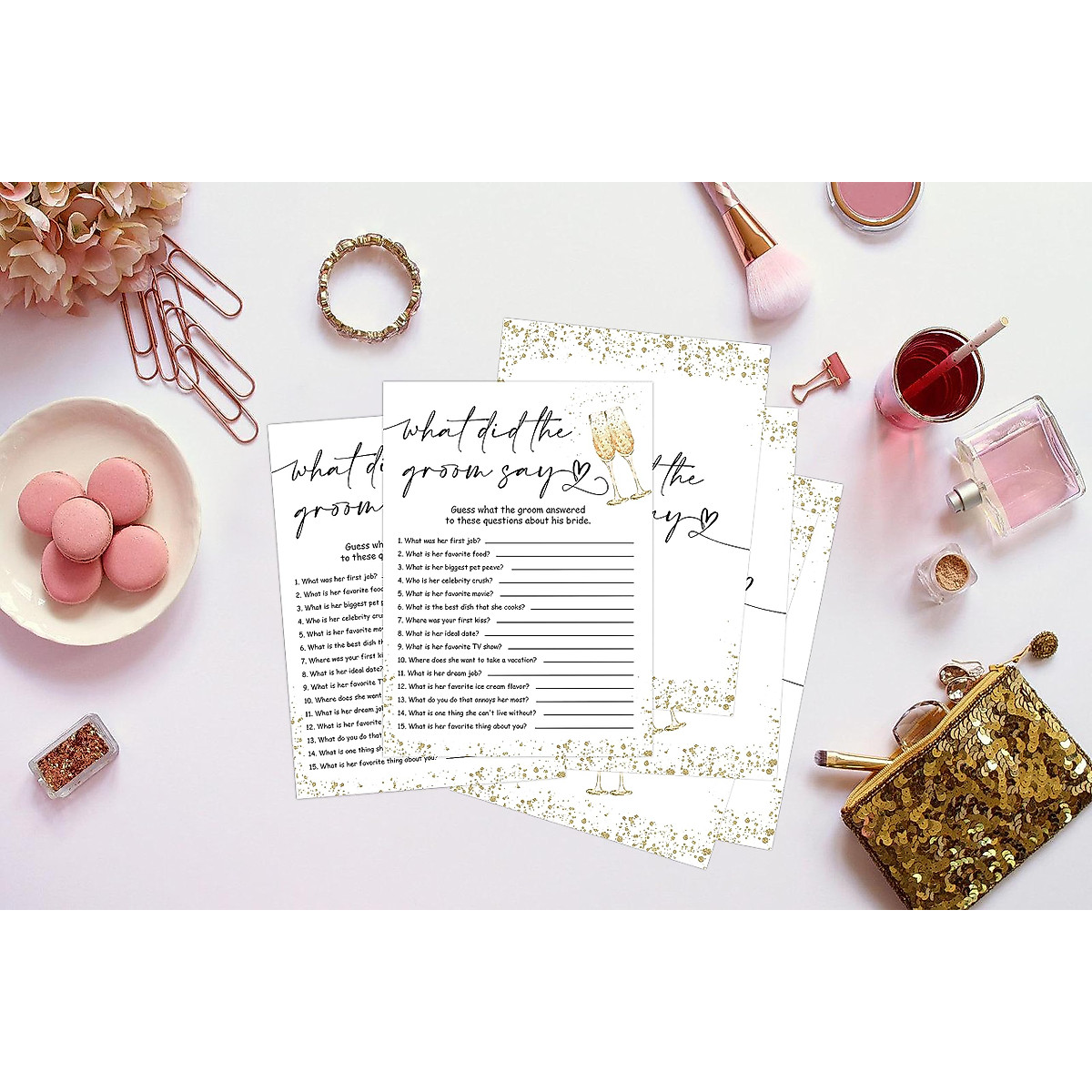 What Did the Groom Say Bridal Shower Game, Wedding Shower and Bachelorette Party - Set of 30 Cards, Gold Champagne Bridal Wedding Activities Game Cards for Guests, Bridal Shower Party Decorations-LK1