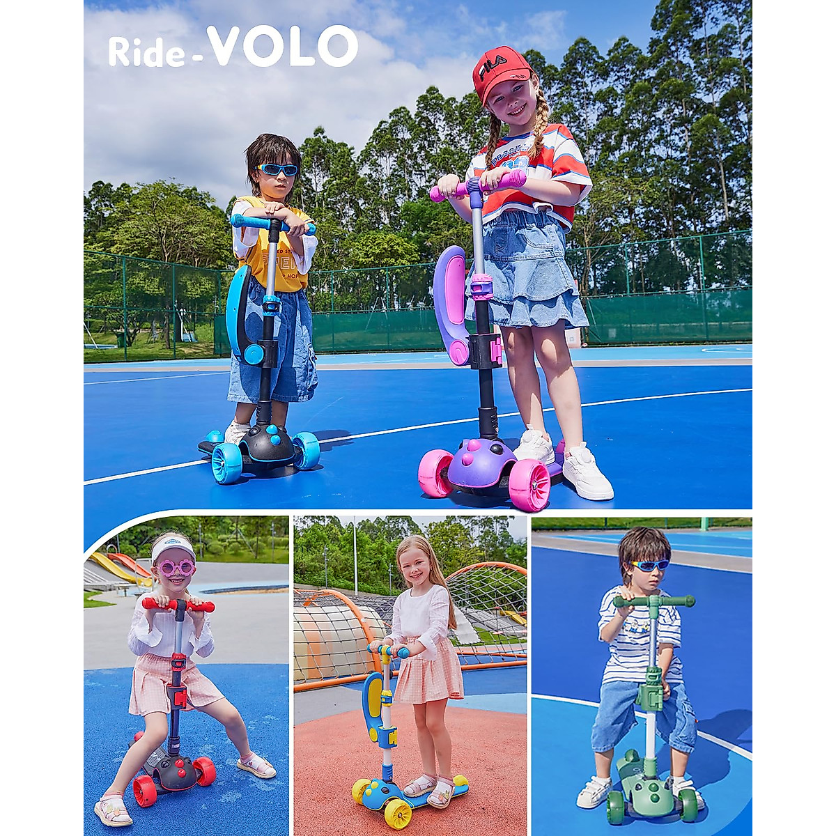 RideVOLO K02 Foldable Kick Scooter for 2-6 Years Old Kids, 2-in-1 with Removable Seat, 3 Adjustable Heights, Flashing Wheels and Wide Deck, Max Load 110lbs, Outdoor Activities, Gift for Boy/Girl Black