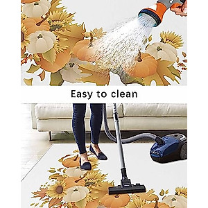 Teamery Outdoor Rug Fall Thanksgiving Maple Leaves Sunflowers Area Rug, Easy Cleaning Waterproof Outdoor Plastic Straw Rug for Patio Decor Backyard Deck Picnic Camping Living Room, 5x8 Feet