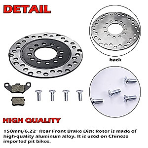 PRO BAT 158mm/6.22" Rear Front Brake Disk Rotor+Brake Pad for 50cc 70cc 90cc 110cc 125cc Chinese Quad Taotao Boulder B1 Coolster 3050HD ATV Kids Four Wheeler