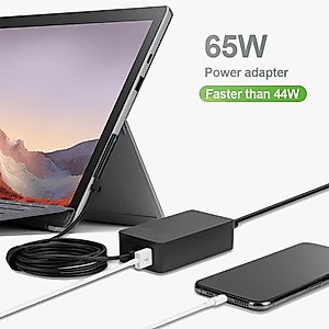 65W Surface Pro Laptop Charger AC Adapter for Microsoft Surface Pro 3, 4, 5, 6, 7, 8, 9, 10, X, Surface Book 3, 2, 1, Windows Surface Laptop 6, 5, 4, 3, 2, 1, Surface Go Tablet, with 6.2ft Power Cord