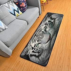 xigua White Tiger with Green Eyes Non-Slip Runner Rug Area Rug Washable Rectangle Rug for Bedroom Living Room Bathroom Hallways Home Decor 72x24 Inches#261