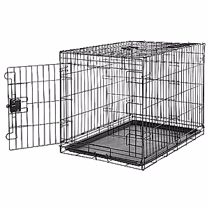 Amazon Basics Durable, Foldable, Collapsible, Portable Metal Wire Dog Crate with Tray, Single Door with Divider Panel, Easy to Assemble & Clean, 36 x 23 x 25 in, Black