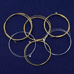 Acoustic Guitar Strings Nickel Alloy Strings Set, 6 Guitar Stings, E-010, B-013, G-023, D-030, A-036, E-046, Clear and Gold