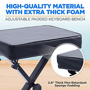 Pyle Adjustable Padded Keyboard X Bench with Three Holes on Each Leg, 4 Non-Slip Rubber Feet, Designed to Fit Users and Playing Styles-PKBENTS