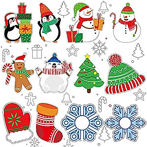 48 Pieces Winter Cutouts Christmas Accents Snowflake Penguin Snowman Christmas Tree Socks Gloves Hat Gingerbread Men Cutouts for Winter Christmas Classroom Bulletin Board Decorations