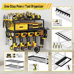 Power Tool Organizer Wall Mount - 150Lbs Load 3 Layers Storage Rack with 4 Drill Holders for Drills Cordless Tools. Heavy Duty Iron Garage Tool Organizer Storage for Workshop Shed Pegboard Basement