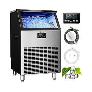 Silonn Commercial Ice Maker, Creates 200lbs in 24H, 48lbs Ice Storage Capacity, Stainless Steel Freestanding Ice Maker Machine with Auto Self-Cleaning for Home Office Bar Parties (SLIM13T)