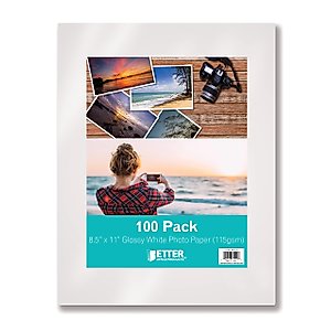 Thin Glossy Photo Paper, 100 Sheets, 8.5 x 11", 30 lb, 115gsm, Inkjet Photo Paper, by Better Office Products, for Brochure Printing, Custom Chip Bag Party Favors, Letter Size, 100-Count Pack