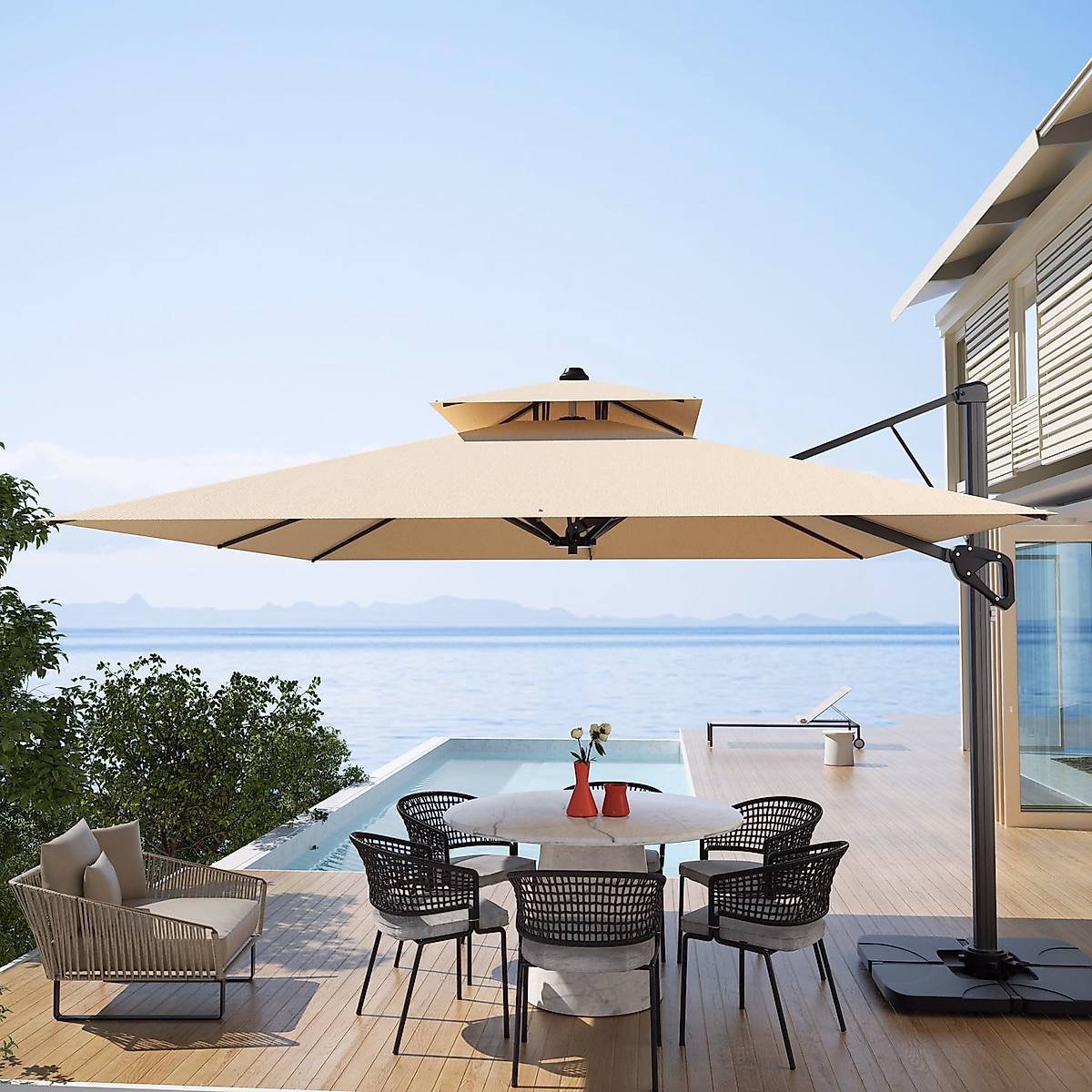 Nalupatio Patio Umbrella 10FT Outdoor Square Umbrella Large Cantilever Patio Umbrella 360°Rotation Hanging Double Top Offset for Garden Deck Patio