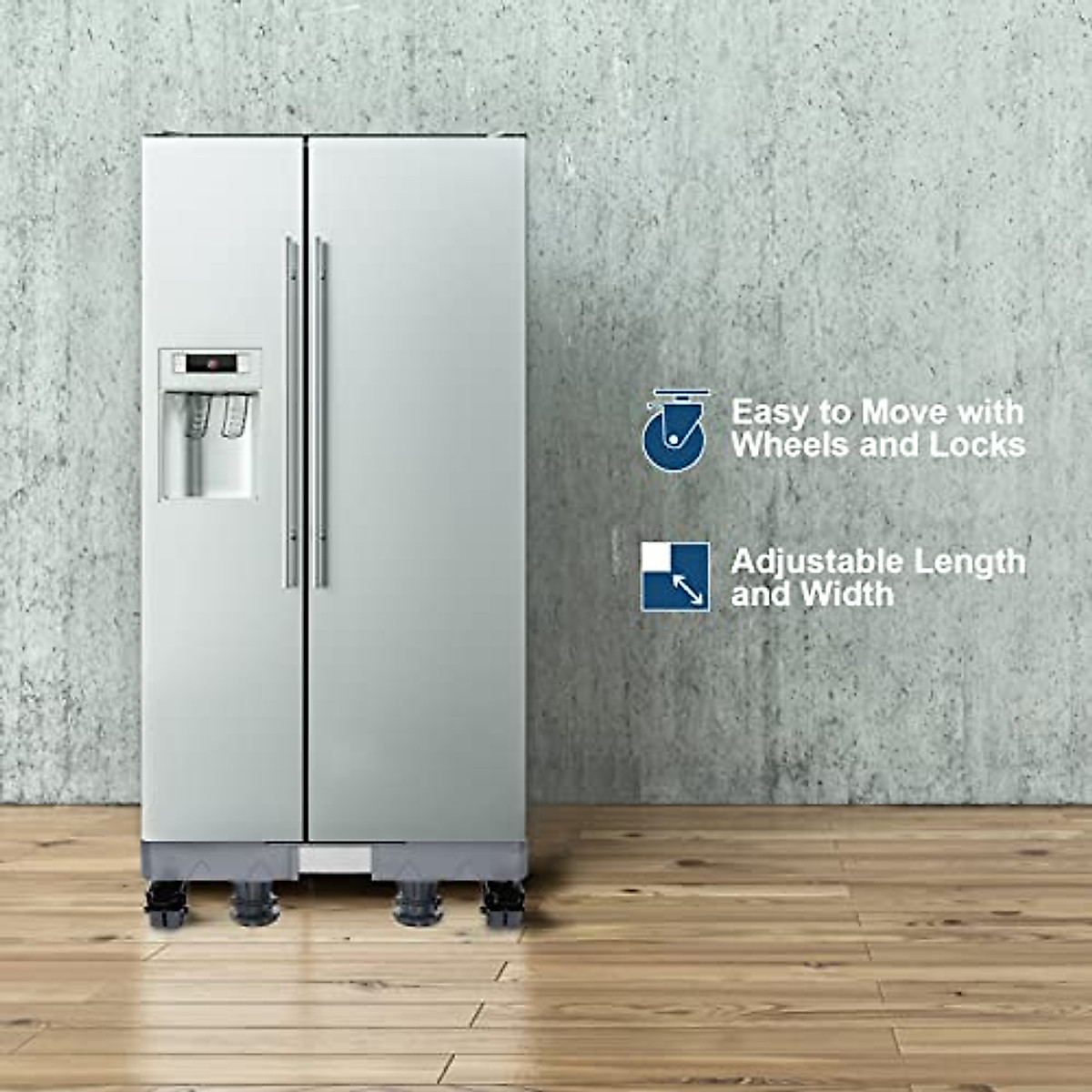 Upgrade Fridge Stand Mobile Base with 8 Locking Wheels and 4 Strong Feet HQO LOVL 27.5”-35.4” Adjustable Furniture Dolly for Washer Dryer Washing Machine Stand Pedestal, Refrigerator Stand (Black)