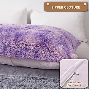 MEGO Tie Dye Print Fluffy Body Pillow Cover, 20x54 Shaggy Faux Fur Body Pillow Case, Light Purple Plush Fuzzy Body Pillowcase, Decorative Furry Long Bed Pillow with Zipper Hug Pillow Tie Dye Lavender