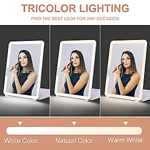 LED Foldable Tabletop Makeup Mirror for Travel, Cosmetic, Office - 7x9 inches,Portable, 3 Colors Light Modes USB Rechargeable Touch Screen, (White)