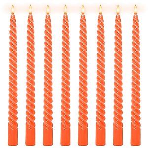 Whaline 8Pcs 10 Inch Orange Spiral Taper Candles Dripless Twisted Wax Candles Long Unscented Candle Sticks for Fall Harvest Halloween Home Party Supplies