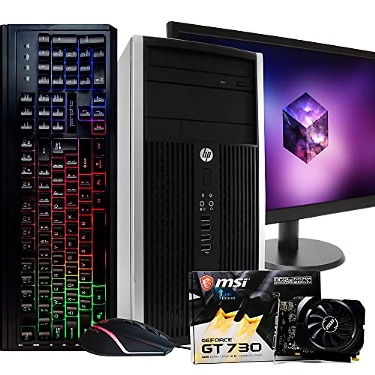 HP Gaming PC Computer, Quad-Core Intel i5, NVIDIA GeForce GT 730 2GB, 8GB DDR3 RAM, 512GB SSD, WiFi, Windows 10, 24 Inch Monitor, Gaming Keyboard and Mouse (Renewed)