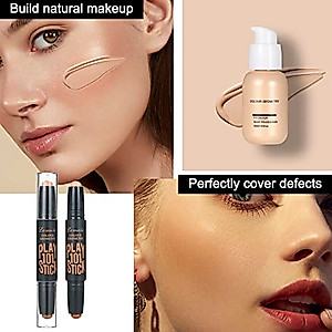 All in One Makeup Kit For Women Girls Teens 16 Colors Eyeshadow Palette Liquid Foundation Eyeliner Pencils Contouring Stick Lip Gloss Eyebrow Pencils Mascara Powder Puff 7Pcs Makeup Brushes Makeup Gift Sets