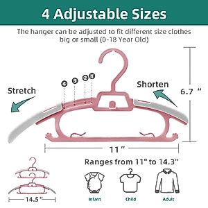 BESSLEE 6/24 Pack Adjustable Baby Clothes Hangers for Closet, Sturdy Heavy Plastic Onesie Organizer for Infant Newborn Toddler, Expandable & Stackable Kids Children’s Outfit Hangers, 11”-14”, White