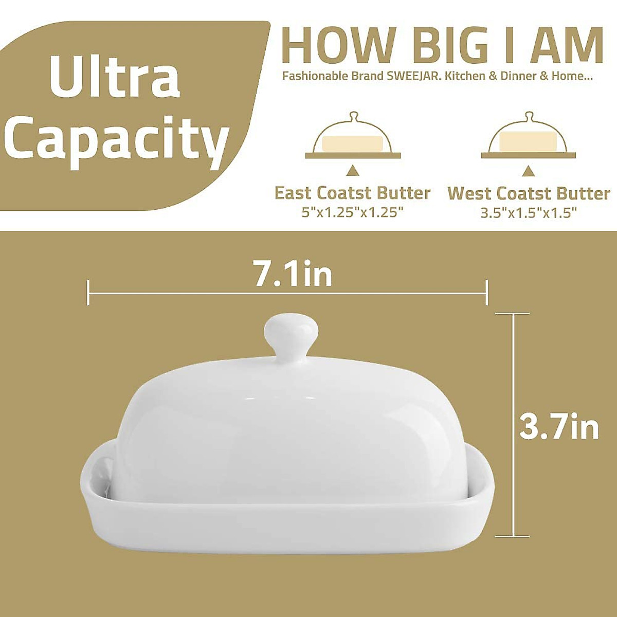 Sweejar Ceramics Butter Dish with Lid, Butter Keeper Container, East/West Coast Butter, 7 inches (Orange）