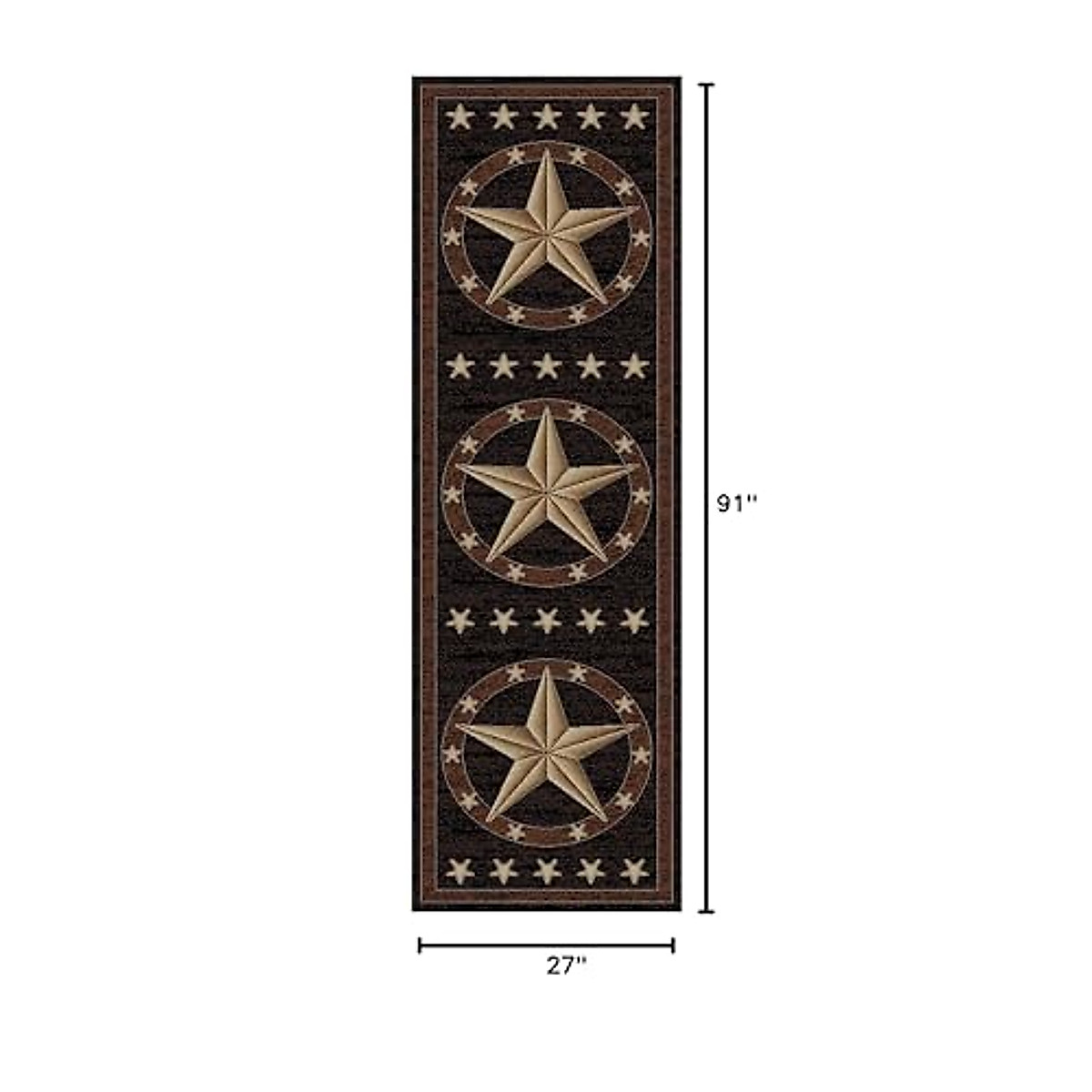 Rustic Lodge, Texas Star Area Rug, 2'3" W x 7'7" L, Black 3683