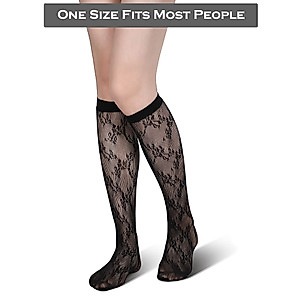 Geyoga 4 Pairs Women's Fishnet Knee High Stockings Lace Hollow out Women's Calf Socks Ankle Sheer Socks(Black,Cute)