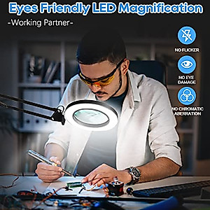 10X Magnifying Glass Lamp, Adjustable Swing Arm 72 LEDs Real Glass Lens Magnifier Light,3 Color Modes 10 Stepless Dimmable,Perfect for Daily Reading,Hobbies, Crafts, Workbench (Black)