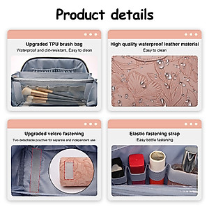 Travel Makeup Bags Cosmetic Organizer Bag: 3-Set Large Capacity Make up Bag - PU Leather Toiletry Bag for Women - Wide Open Portable Pouch with Divider & Handle