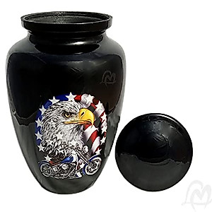 LOVE MEMORIALS Cremation Urns- US Flag Eagle with Harley Davidson Bike Adult Urn –Best Urn for Human Ashes – Funeral Urn (Adult (200 lbs) – 10.5 x 6 “ , US Flag Eagle Bike Cremation Urn)