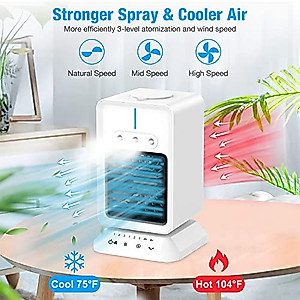 Portable Air Conditioner Fan, 4-In-1 Evaporative Mini AC Unit & Air Cooler with 3 Speeds, Personal Desktop Cooling Fan with 3 Mists for Office/Bedroom/Small Room, 2H/4H Timer & Auto Rotation