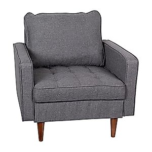 Flash Furniture Hudson Mid-Century Modern Commercial Grade Armchair with Tufted Faux Linen Upholstery & Solid Wood Legs, Set of 1, Dark Gray