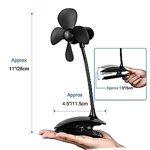 Glovion Battery Operated Clip Fan -USB Desktop Fan with Flexible Neck and Adjustable Fan Speed Clip on Fan for Home, Office ,Outdoor Personal Fan - Classic Black