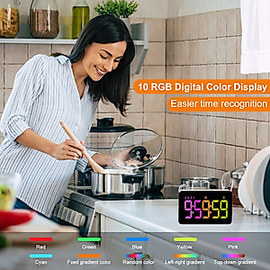 PERSUPER Kitchen Timer for Cooking, 10 RGB Color Changing Digital Magnetic Timer, Countdown/Up, Rechargeabilit, 3 Brightness Display, 3 Volume Levels and Vibration Mode, for Classroom, Study, Fitness