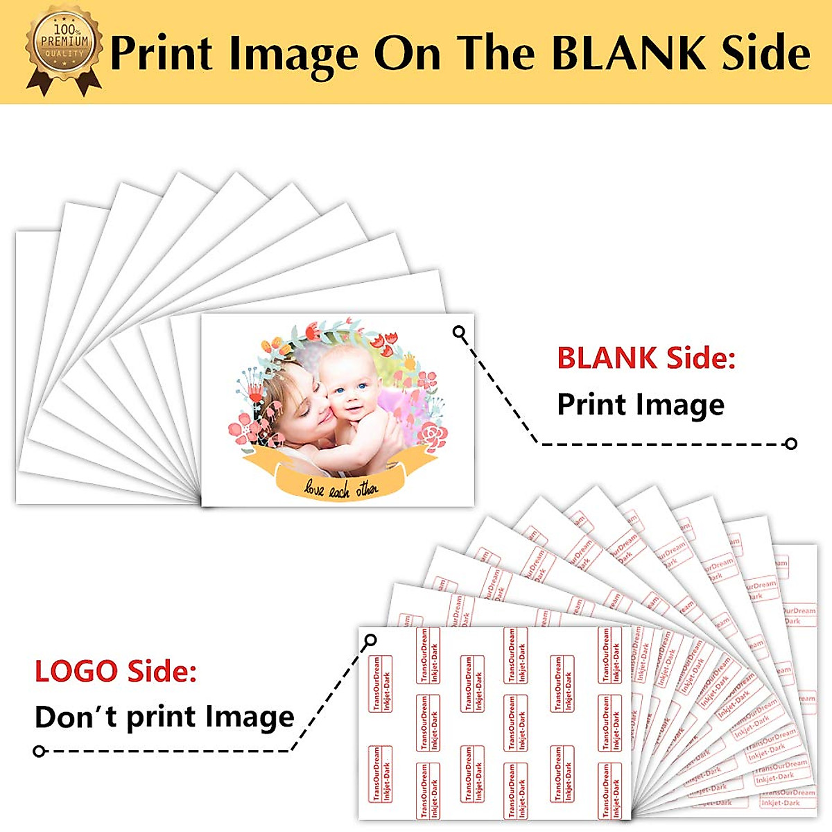 TransOurDream Tru-Heat Transfer Paper for Inkjet Printer (10 Sheets, 8.5x11") Printable Heat Transfer Vinyl for T Shirts Iron on Transfers for Dark Fabrics